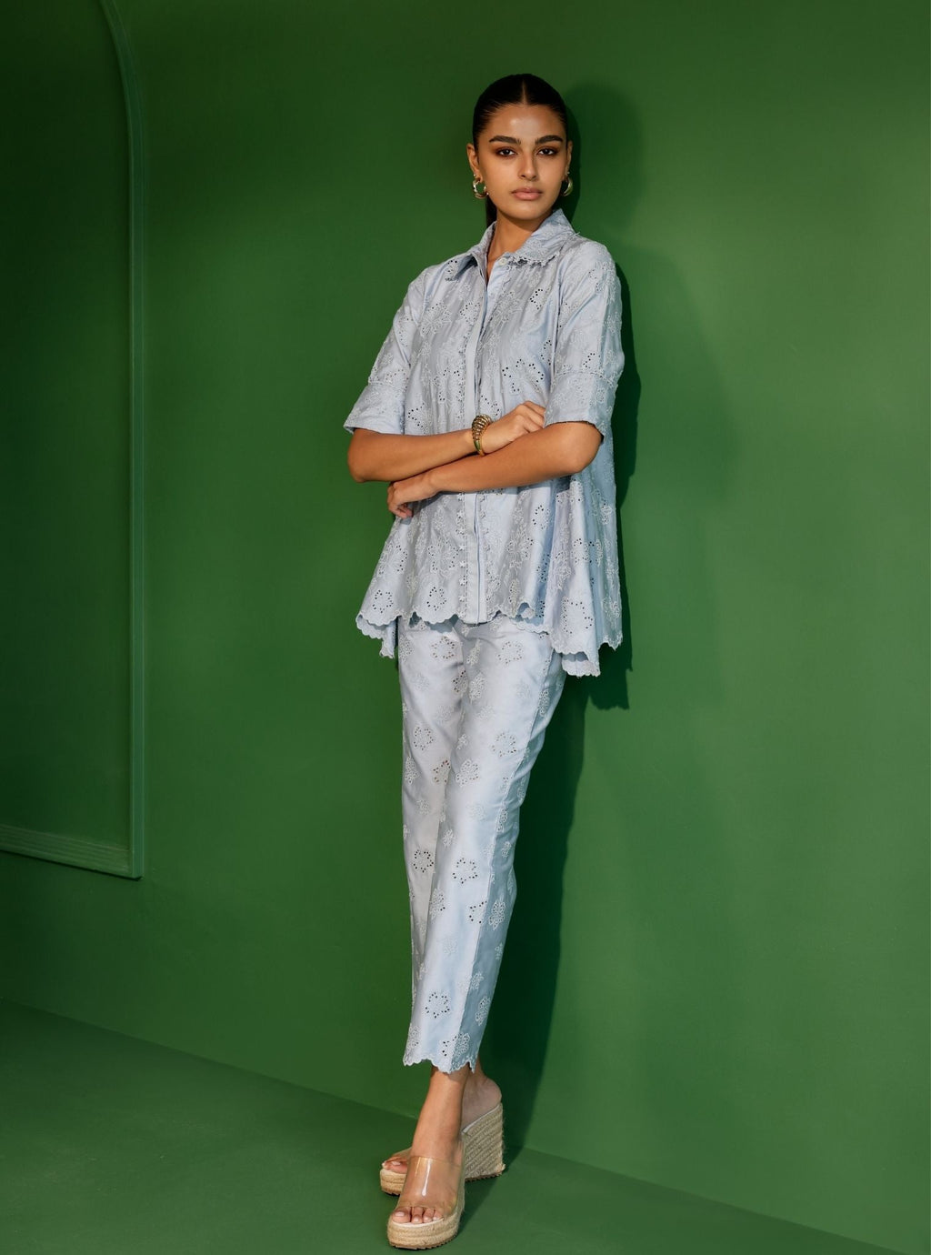 Roselyn Pima Satin Blue Co-ord Set