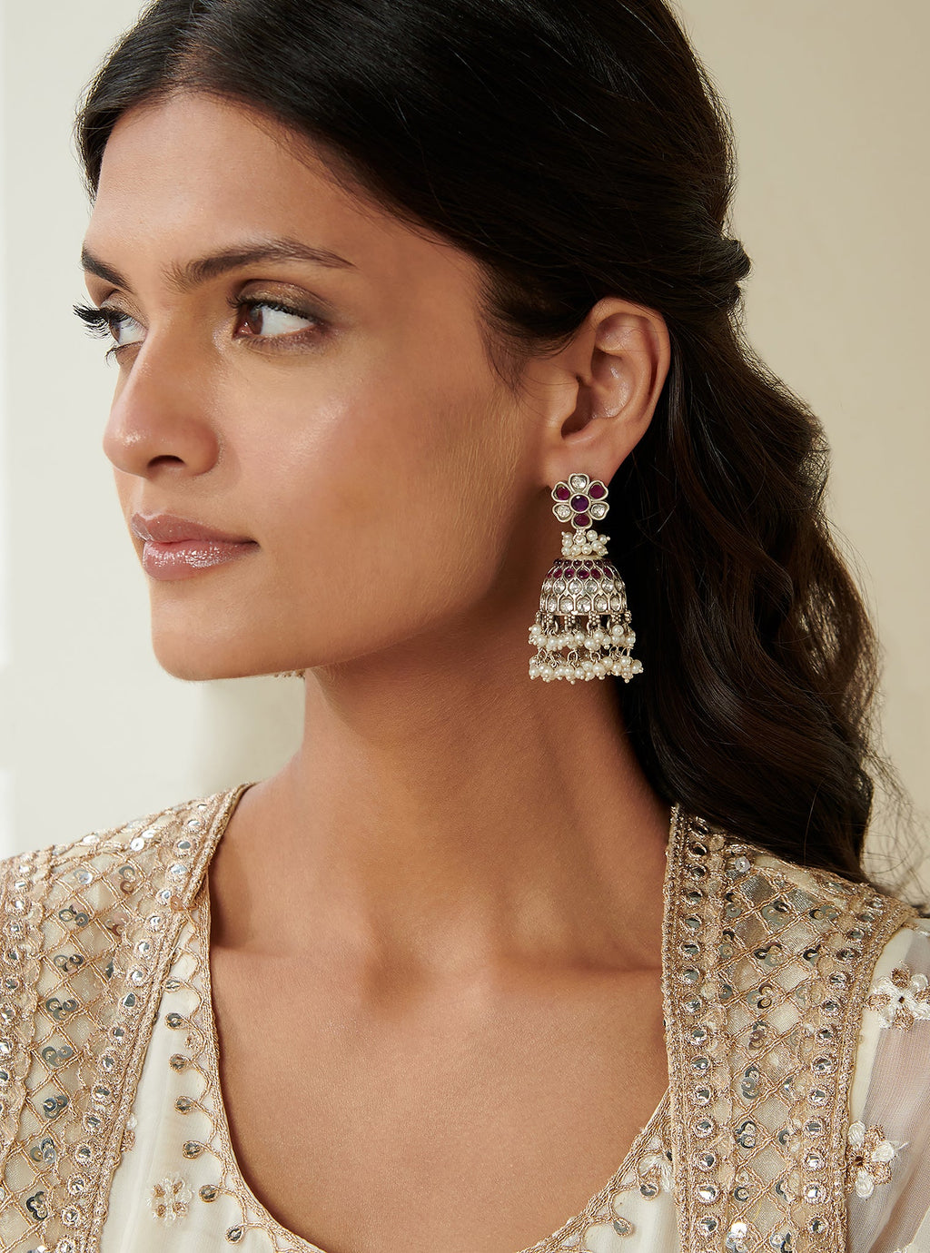 Pure Silver Dakshi pink jhumka